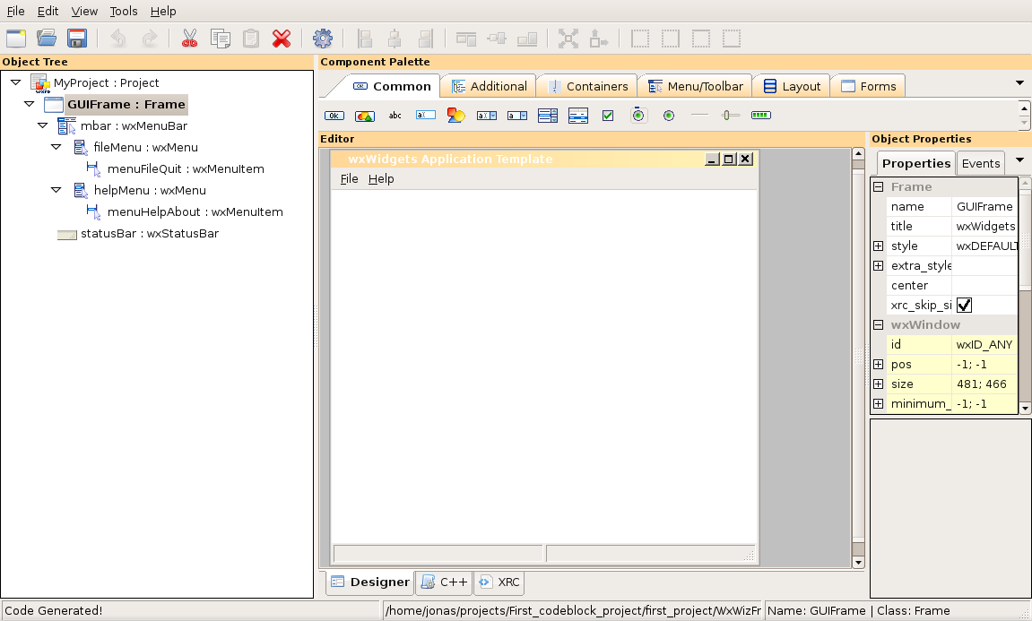 More on starting with code::blocks wxformbuilder in linux | The metal shaper man's blog